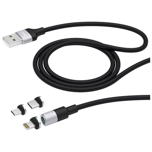 Кабель Deppa Магнитный 3 в 1 USB - microUSB / USB-C / Lightning, 1.2 м, черный..