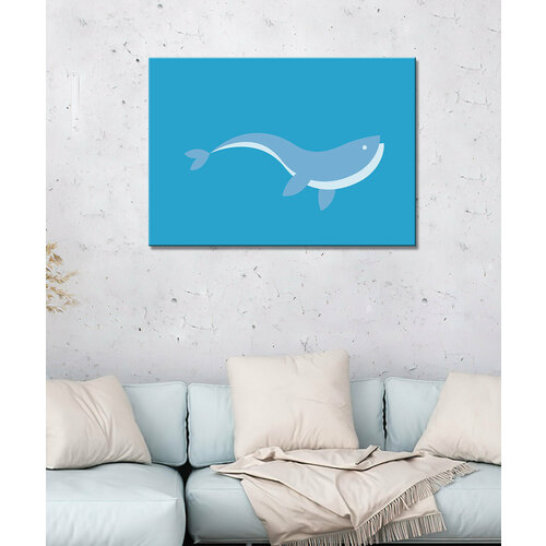 Картина - кит, голубой кит, арт, минимализм, кит на голубом фоне (54) 30х40