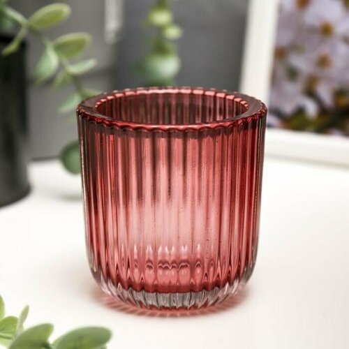 Подсвечник стекло на 1 свечу "Гофре" прозрачный розовый 7,5х7,4х7,4 см (комплект из 4 шт)