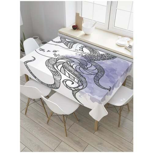 Скатерть прямоугольная JoyArty на кухонный стол "Осьминог зентангл" из оксфорда, 180x145 см