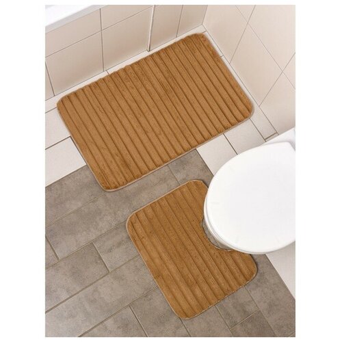 Набор ковриков для ванны и туалета Доляна, 2 шт: 40×50, 50×80 см цвет бежевый