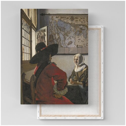 Картина на холсте с подрамником / Jan Vermeer / Ян Вермеер - Офицер и смеющаяся девушка