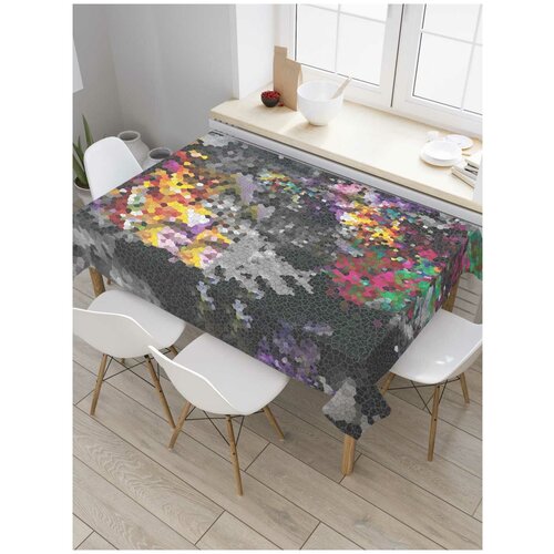 Скатерть прямоугольная JoyArty на кухонный стол "Цветочные пятна на черном фоне" из оксфорда, 180x145 см