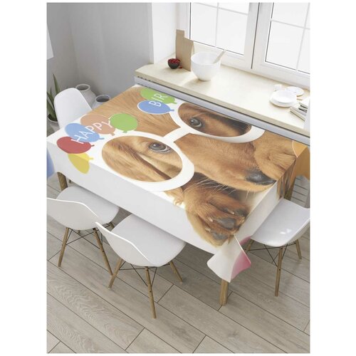 Скатерть прямоугольная JoyArty на кухонный стол "Волосатый поздравляющий" из оксфорда, 180x145 см