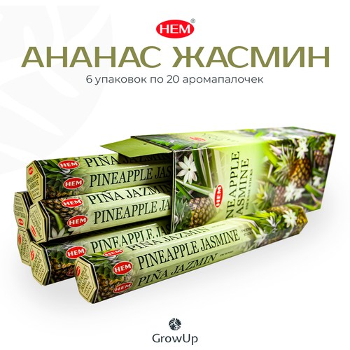 Палочки ароматические благовония ХЕМ HEM Ананас Жасмин Pineapple Jasmine, 6 уп по 20 шт