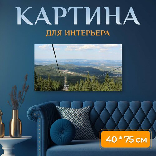 Картина на холсте "Карпач, горы, канатная дорога" на подрамнике 75х40 см. для интерьера