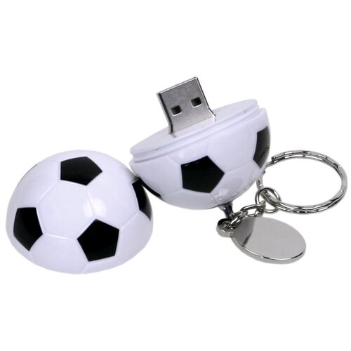 Пластиковая флешка для нанесения логотипа в виде футбольного мяча (16 Гб / GB USB 2.0 Белый/White Football по индивидуальному дизайну заказчика)