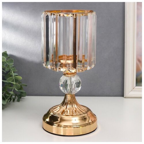 Подсвечник металл, стекло на 1 свечу "Кристаллы - грани" золото 27х13х13 см