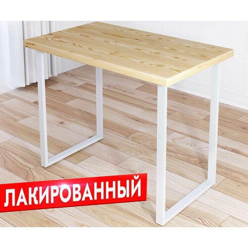 Стол кухонный Loft с лакированной столешницей из массива сосны 40 мм и белыми металлическими ножками, 90х60х75 см