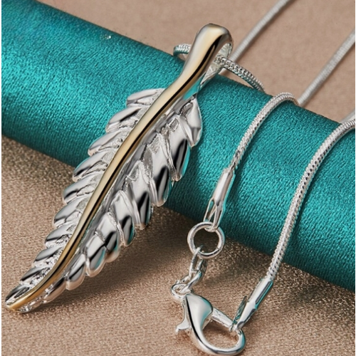 Колье -Ожерелье с подвеской в виде пера из стерлингового серебра, длина 50 см, серебряный