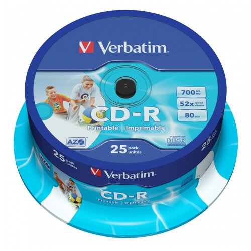 Диск CD-RVerbatim700Mb 52x AZO Printable, 25 шт.