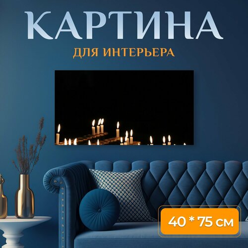 Картина на холсте "Свеча, свечи, церковь" на подрамнике 75х40 см. для интерьера