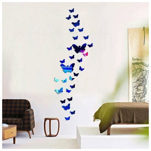 Наклейки интерьерные "Бабочки", зеркальные, декор на стену, набор 36 шт
