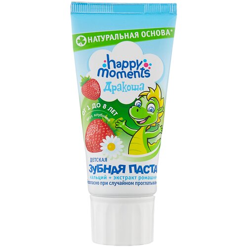 Зубная паста Happy Moments Дракоша со вкусом клубники от 1 до 8 лет, 60 мл, 100 г