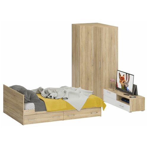 Мебель для спальни Стандарт № 4 Стандарт с кроватью 1400 с ящиками, цвет дуб сонома, спальное место 1400х2000 мм, без матраса, основание есть