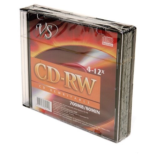 VS Диск CD-RW VS 700Mb 4-12x Slim Case, 5шт
