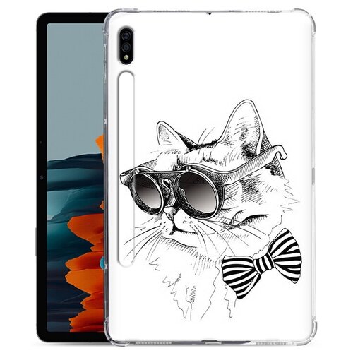 Чехол задняя-панель-накладка-бампер MyPads крутая кошка в очках для Samsung Galaxy Tab S7 11 SM-T870/T875 (2020)/Samsung Galaxy Tab S8 (SM-X700N) 2022 противоударный
