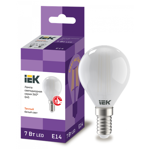 Лампа светодиодная шар матовая E14, IEK LLF-G45-7-230-30-E14-FR (10 шт.)