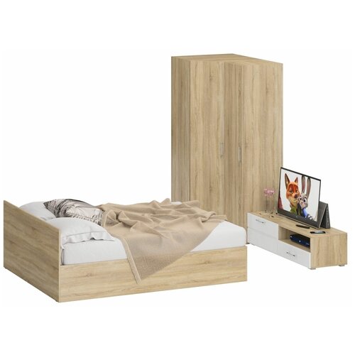 Мебель для спальни Стандарт № 4 Стандарт с кроватью 1600, цвет дуб сонома, спальное место 1600х2000 мм, без матраса, основание есть