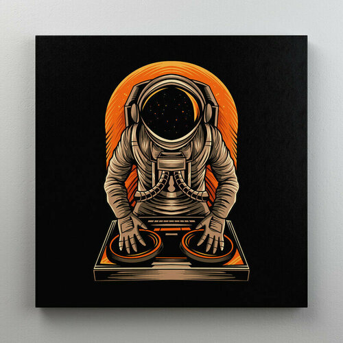 Интерьерная картина на холсте "Винтажный постер - Астронавт играет электронику" размер 45x45 см