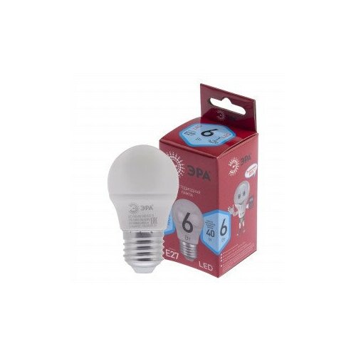 Светодиодная LED лампа ЭРА ECO шар P45 E27 6W (480lm) 4000K 4K P45-6W-840-E27 R 120х45 (упаковка 10 штук)