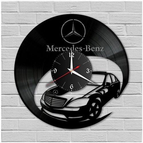 Интерьерные настенные часы из винила "Mercedes" кварцевые с плавным ходом, подарок папе, другу