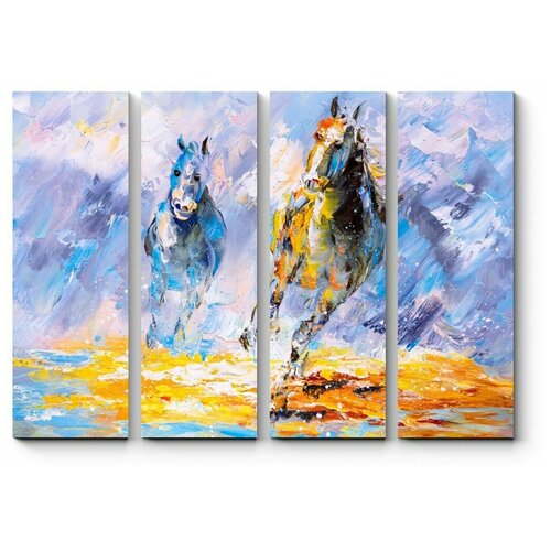 Модульная картина Бегущие лошади, масло 110x83