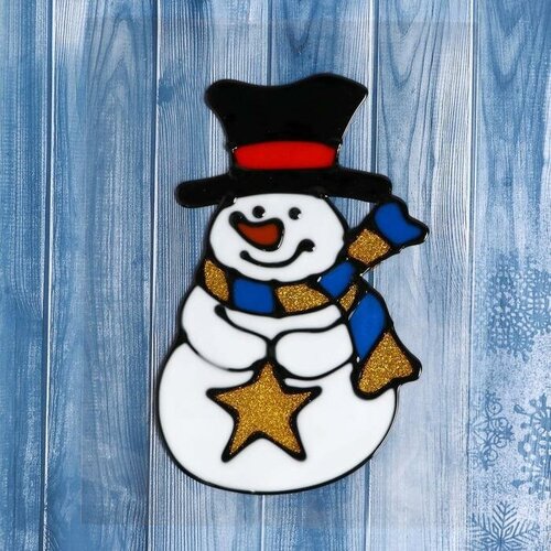 Наклейка на стекло "Снеговик в полосатом шарфе со звездой" 9,5х15 см (4 шт)