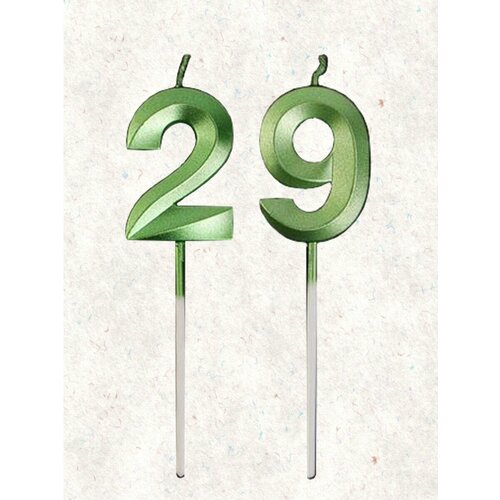 Свеча для торта цифра "29 лет" 5 см зеленая / грань