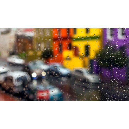 Картина на холсте 60x110 LinxOne "Drops улица дождь rain стекло" интерьерная для дома / на стену / на кухню / с подрамником