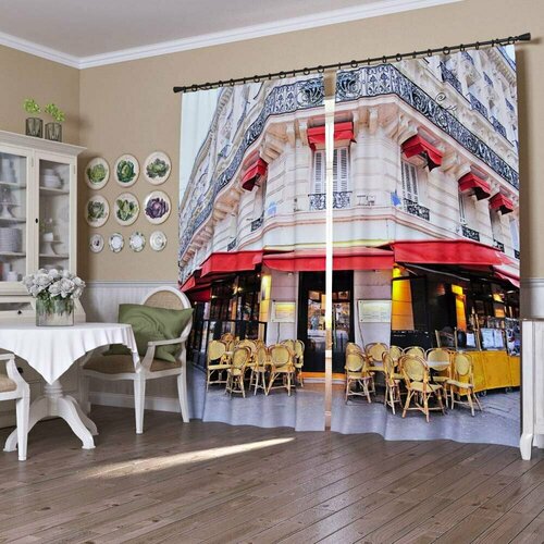 Фотошторы Уличное кафе в Париже Ш150xВ195 см. 2шт. Габардин на тесьме