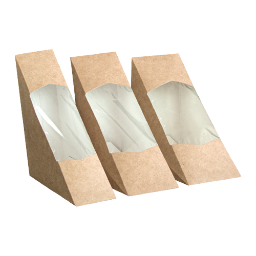 Упаковка для сэндвичей 12,7х12,7х6,5 см, с окном из крафт картона 10 шт, для упаковки, коробочка бокс, контейнер.