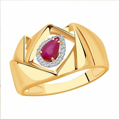 Кольцо Diamant online, золото, 585 проба, рубин, бриллиант, размер 19.5, красный, бесцветный