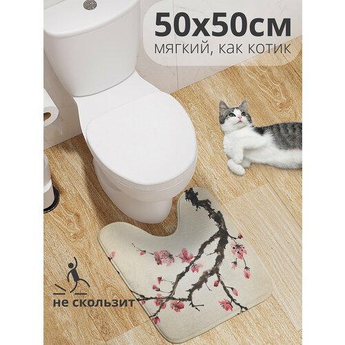 Коврик для туалета с вырезом противоскользящий JoyArty JoyArty "Цветение сакуры на закате" 50x50 см