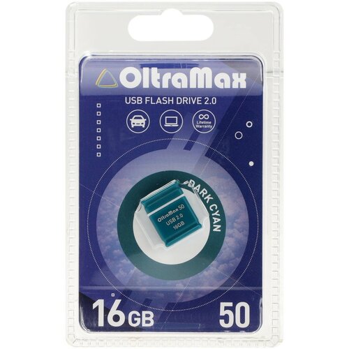 Флешка OltraMax 50, 16 Гб, USB2.0, чт до 15 Мб/с, зап до 8 Мб/с, т/зеленая
