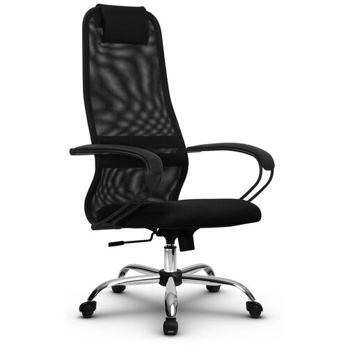 Компьютерное кресло METTA SU-BP-8 Ch (SU-B-8 101/001) офисное, обивка: сетка/текстиль, цвет: черный/черный