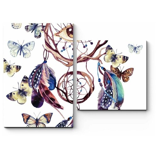 Модульная картина Ловец снов в окружении порхающих бабочек 50x38