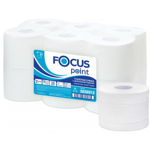 Бумага туалетная для диспенсера 2-слойная Focus Point с лист. подачей, белая, 120м, 12 рул/уп (5036915)