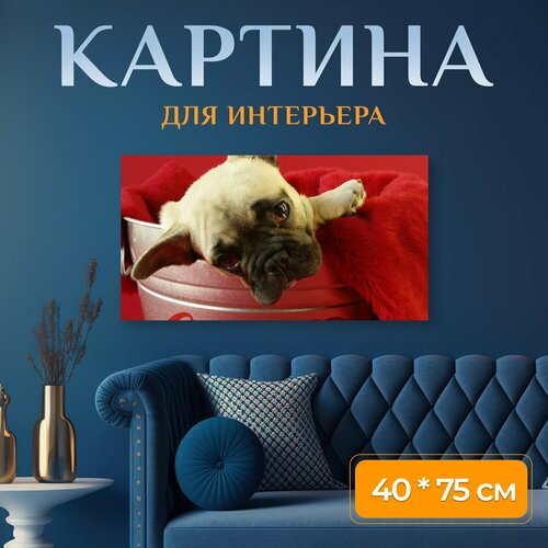 Картина на холсте "Щенок, талисман, собака" на подрамнике 75х40 см. для интерьера