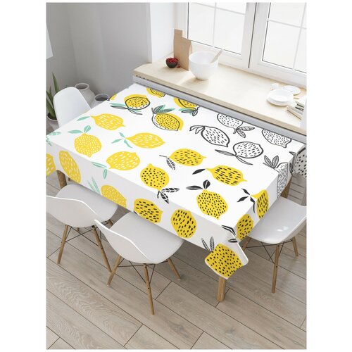 Скатерть прямоугольная JoyArty на кухонный стол "Раскраска лимонов" из оксфорда, 180x145 см