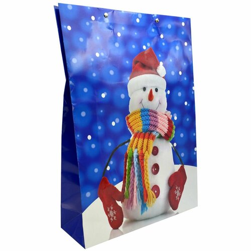 Пакет подарочный бумажный ламинированный Снеговик, 330*457*102 мм, с меховыми ручками