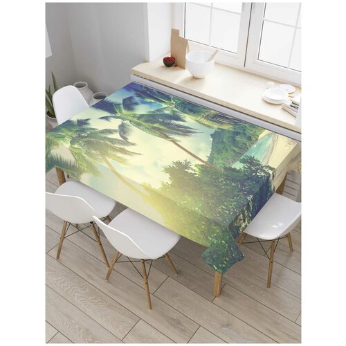 Скатерть прямоугольная JoyArty на кухонный стол "Экзотический пляж с пальмами" из оксфорда, 180x145 см