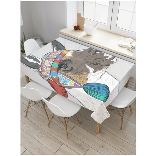 Скатерть прямоугольная JoyArty на кухонный стол "Лама в головном уборе" из оксфорда, 180x145 см