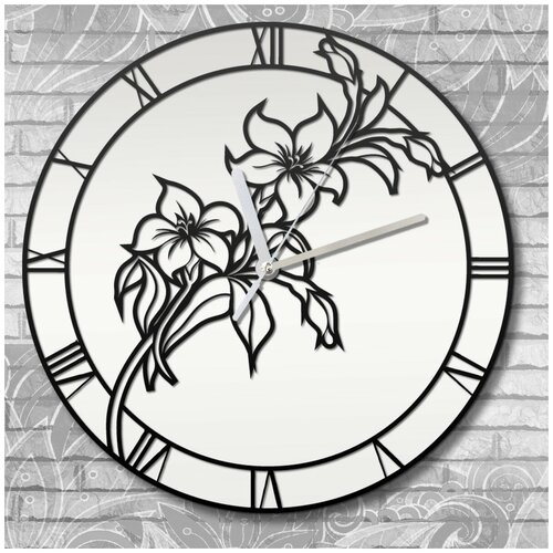 Настенные часы деревянные бесшумные растения цветы - 572