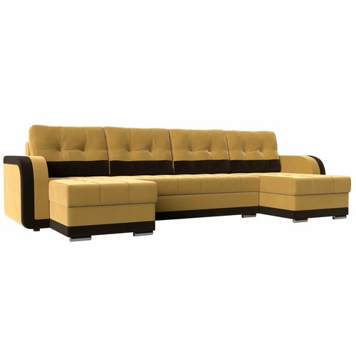 П-образный диван Марсель, Микровельвет желтый и коричневый