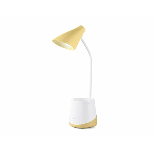 Светодиодная настольная лампа с аккумуляторной батареей, USB-проводом и канцелярским стаканом, LED 3000-6000K 5W, желтый/белый