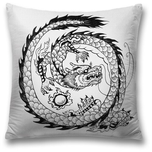 Наволочка декоративная на молнии, чехол на подушку JoyArty "Монохромный дракон" 45х45 см