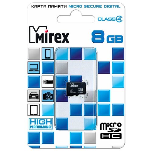 Карта памяти Mirex microSDHC 8 ГБ Class 4, R/W 12/5 МБ/с, 1 шт., черный