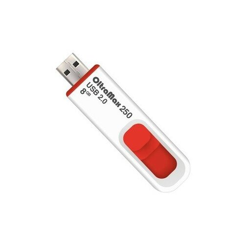 Флешка OltraMax 250, 8 Гб, USB2.0, чт до 15 Мб/с, зап до 8 Мб/с, красная