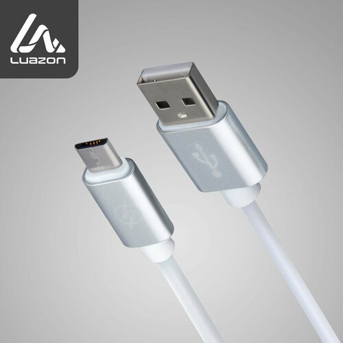 Кабель LuazON, microUSB - USB, 1 А, 1 м, оплётка металл, цвет: серебро (1шт.)